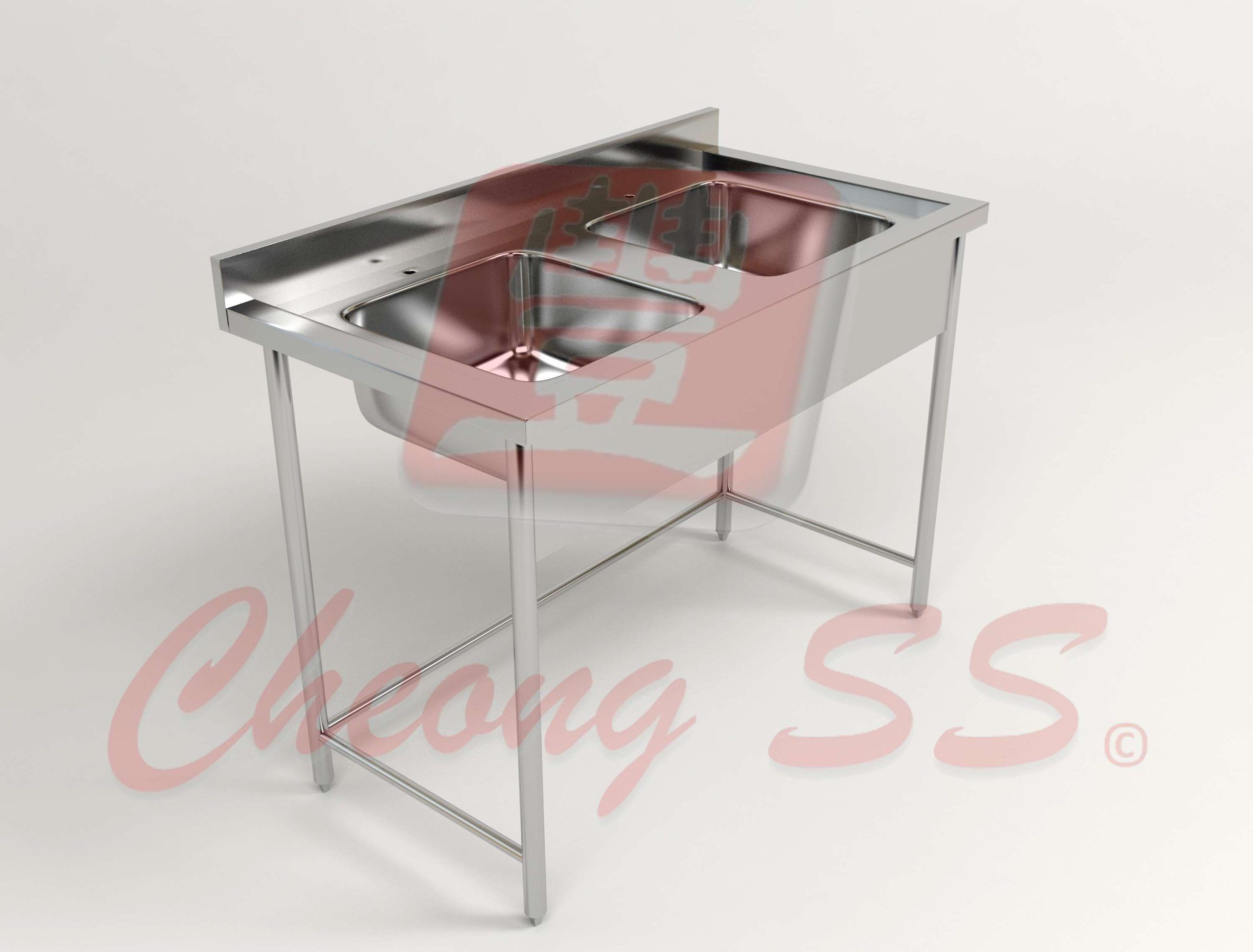 Stainless Steel Double Bowl Sink Table W Round Tube Legs - Cheong SS ...
